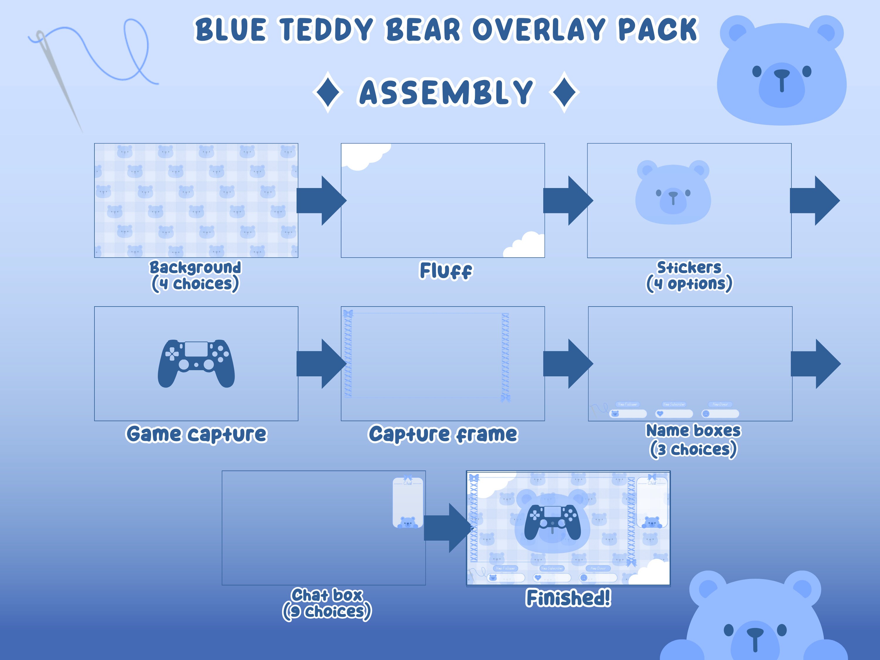 Cozy Blue Teddy Bear Overlay Pack (streaming Assets) - Stream Overlay ...