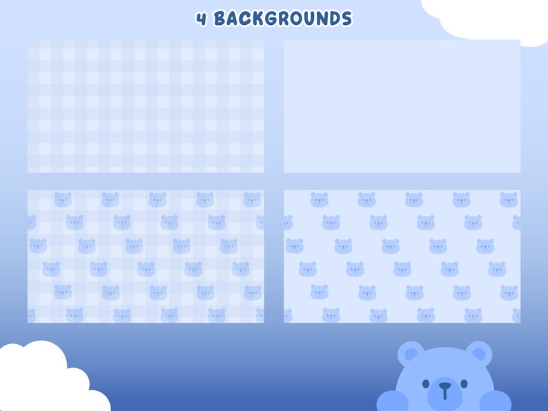 Cozy Blue Teddy Bear Overlay Pack (streaming Assets) - Stream Overlay ...