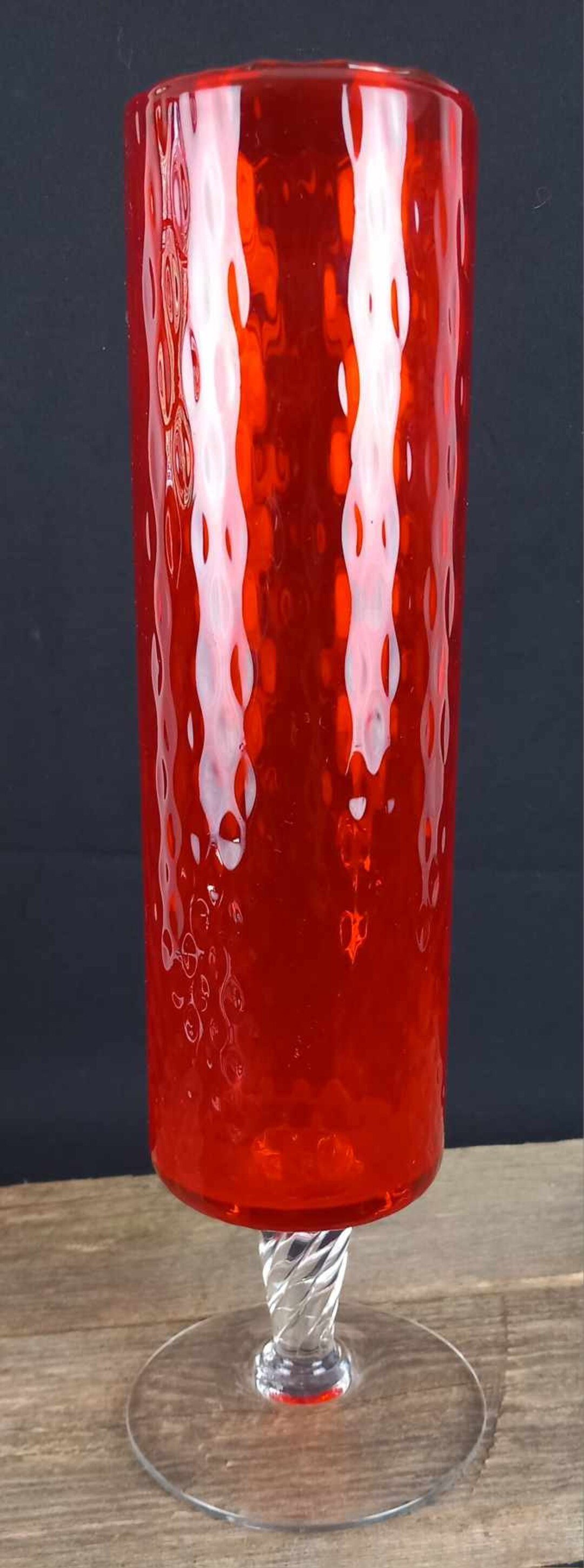 Large Red Glass Vase, Clear Base - Etsy