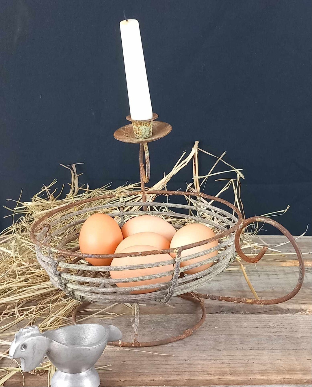 RARE Vintage Egg Basket With Its Candle Holder - Etsy