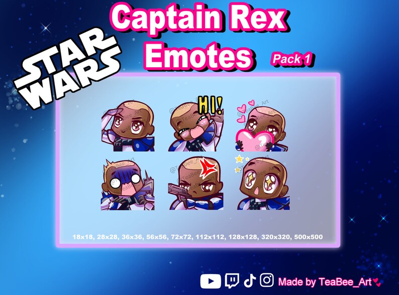 6x Cute Captain Rex Emotes pack 1 Star Wars Twitch Discord Youtube ...