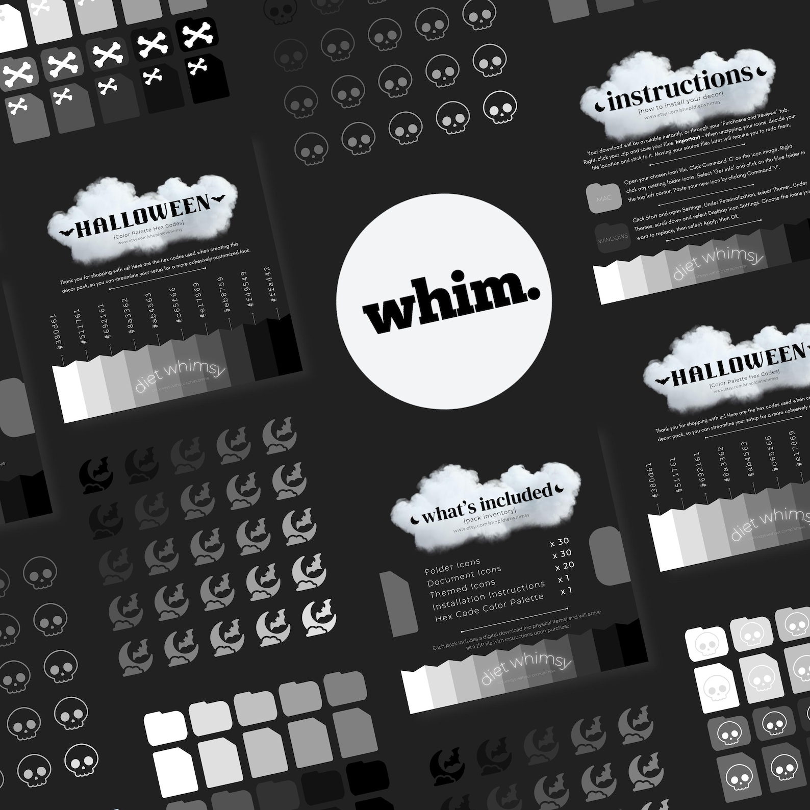 Grayscale Halloween Desktop Icon Set for Windows, Mac & Linux | Spooky ...
