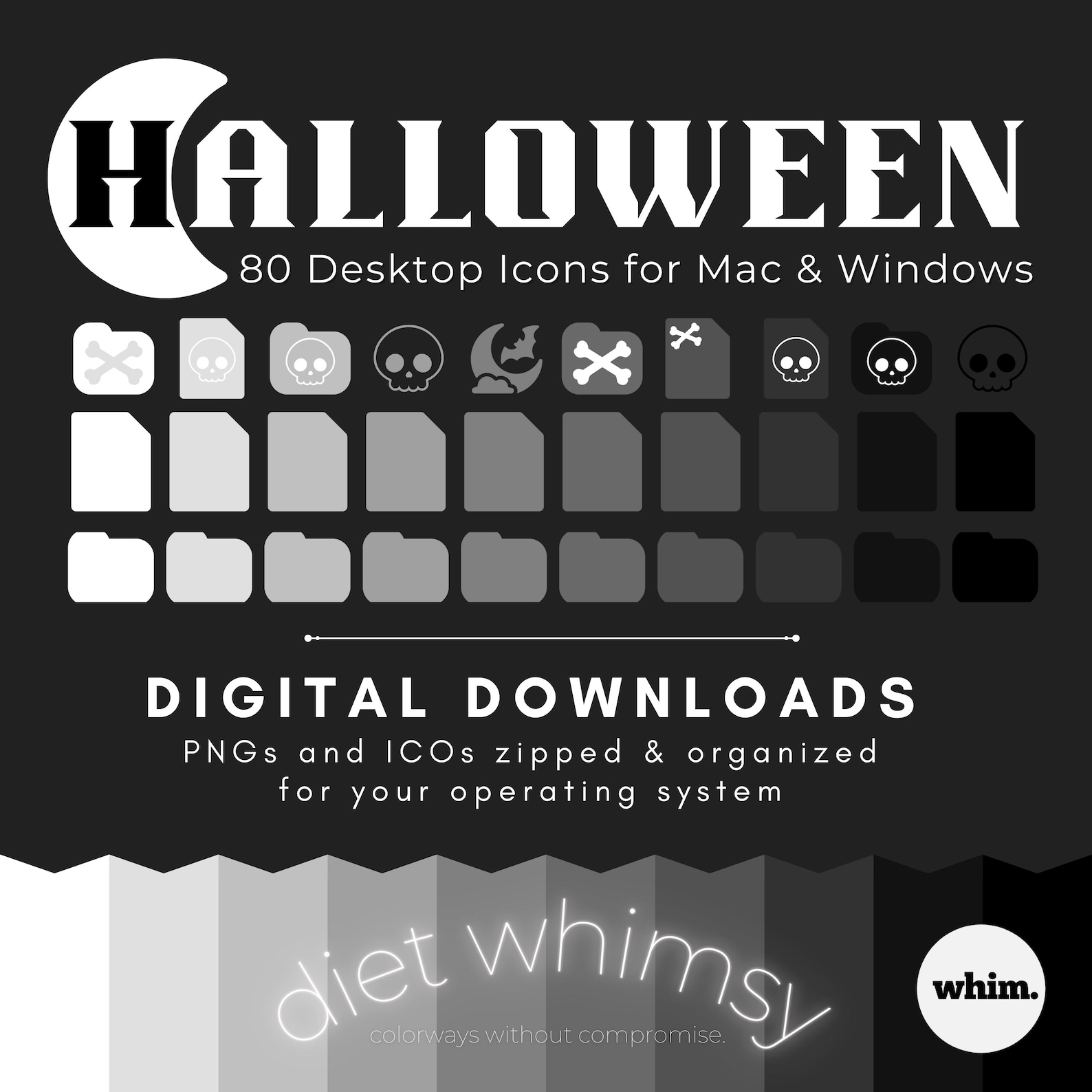 Grayscale Halloween Desktop Icon Set for Windows, Mac & Linux | Spooky ...