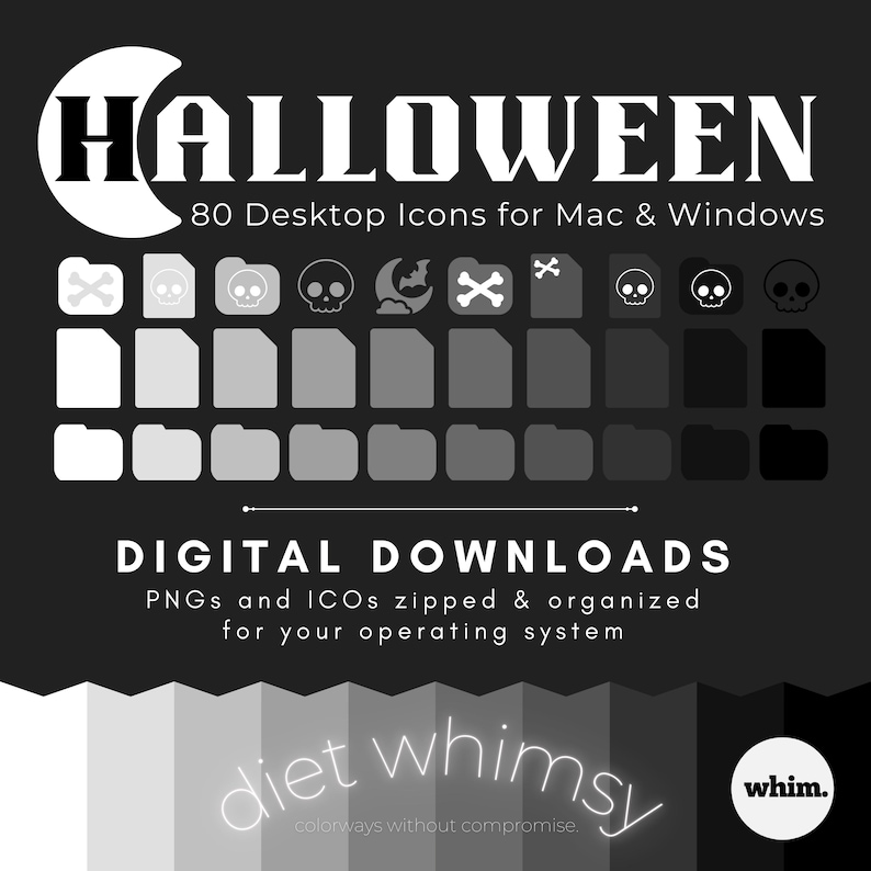 Grayscale Halloween Desktop Icon Set for Windows, Mac & Linux | Spooky ...