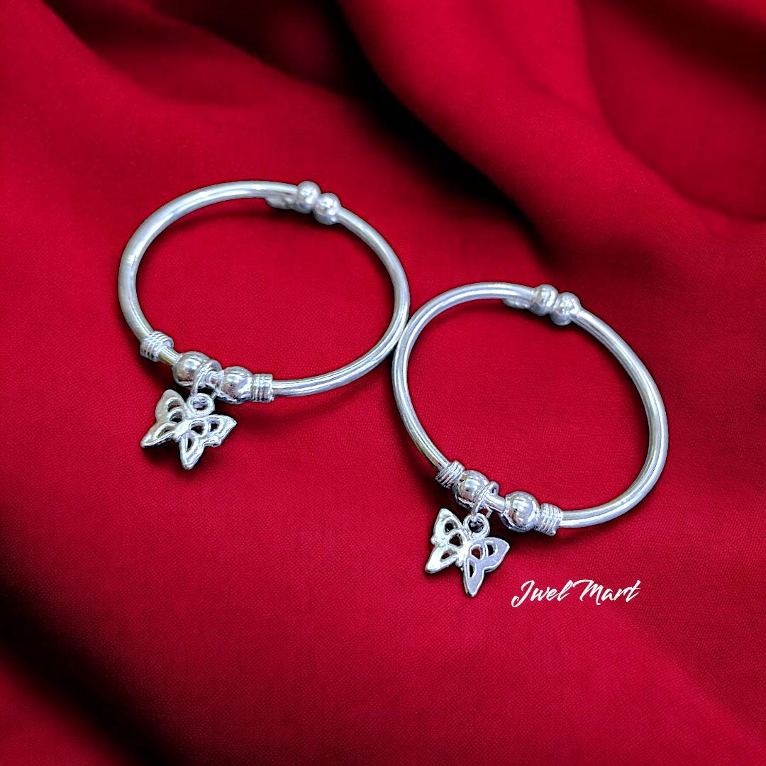 Silver Openable Baby Bangles Adjustable Butterfly Charm Bangles Newborn ...