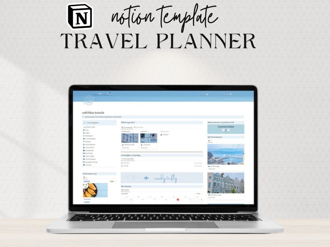 Notion Template Travel Planner (soft Blue), Notion Planner, Notion ...