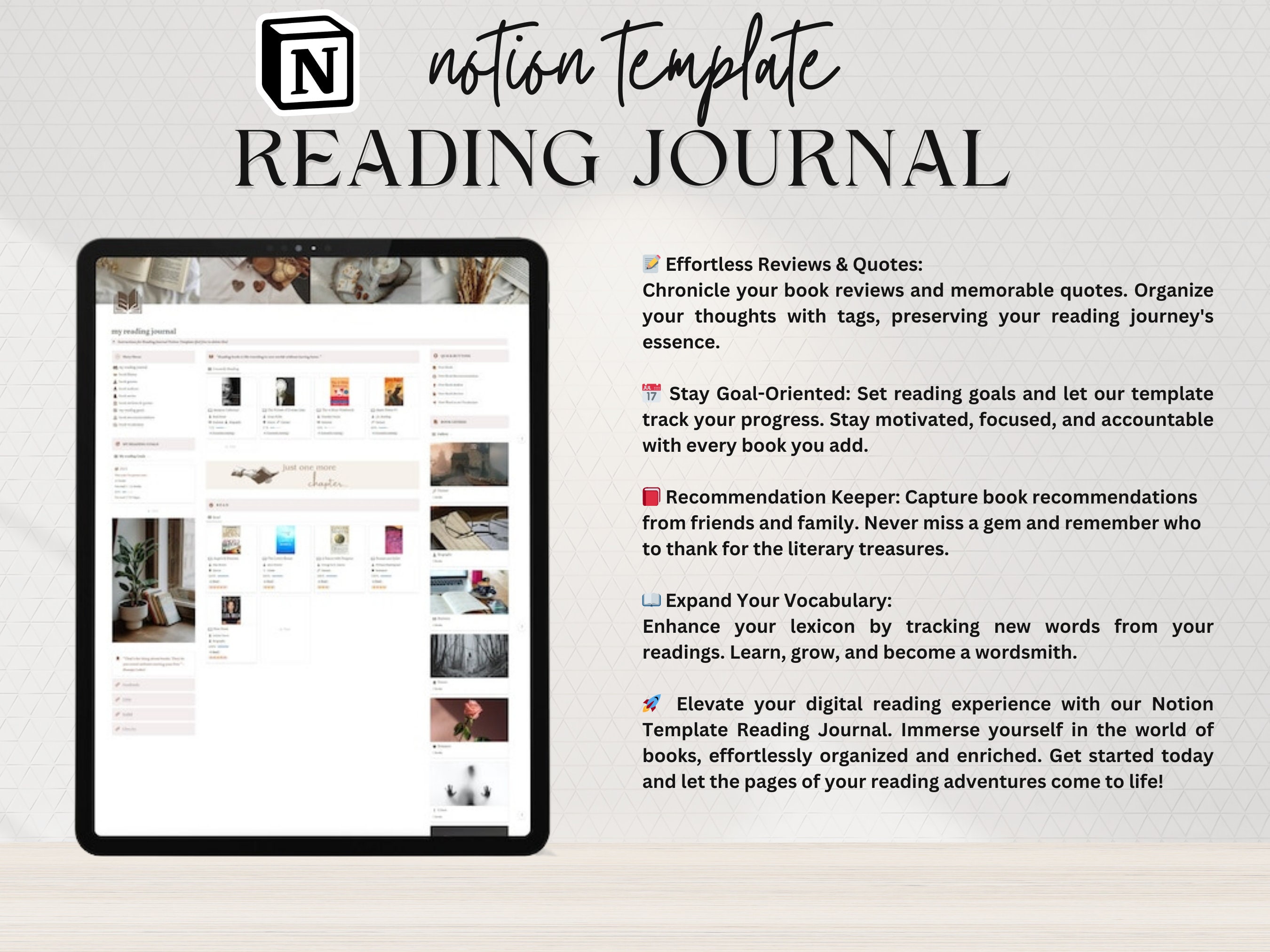 Notion Template Reading Journal Book Tracker, Book Review, Reading Log ...