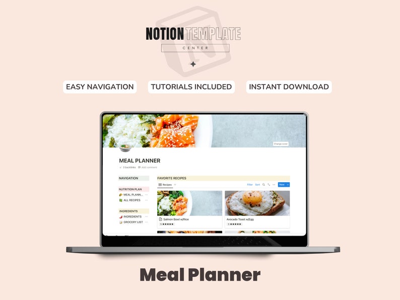 Notion Template Meal Planner, Weekly Meal Plan, Notion Recipe Book - Etsy