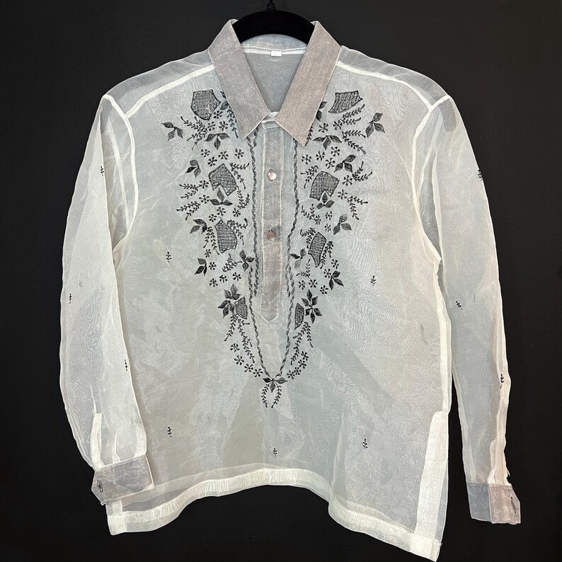 Vtg Barong Tagalog Sheer Embroidered Shirt - Etsy