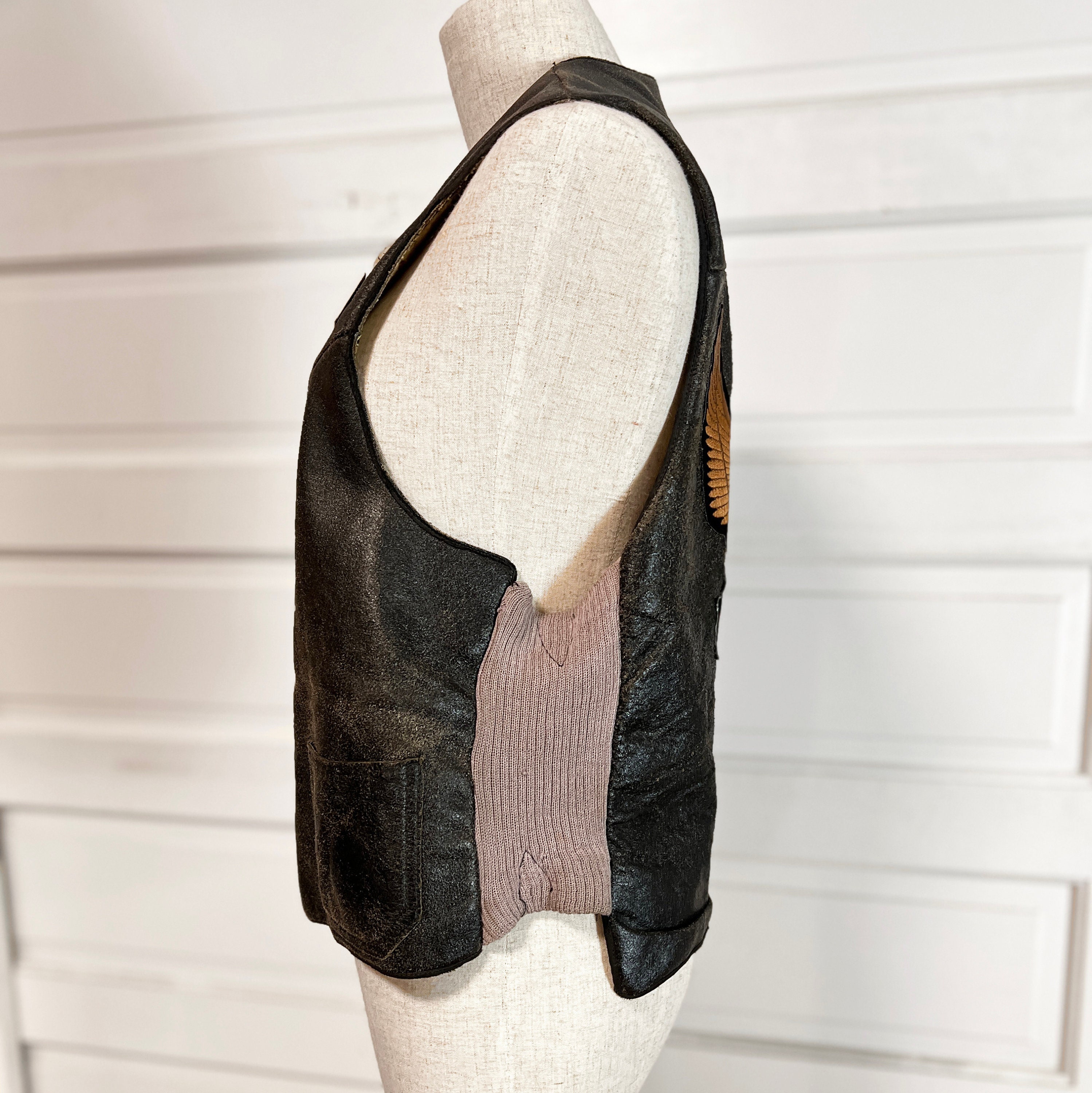 Vtg 60s/70s Leather Zip Front Harley Eagle Patch Vest - Etsy