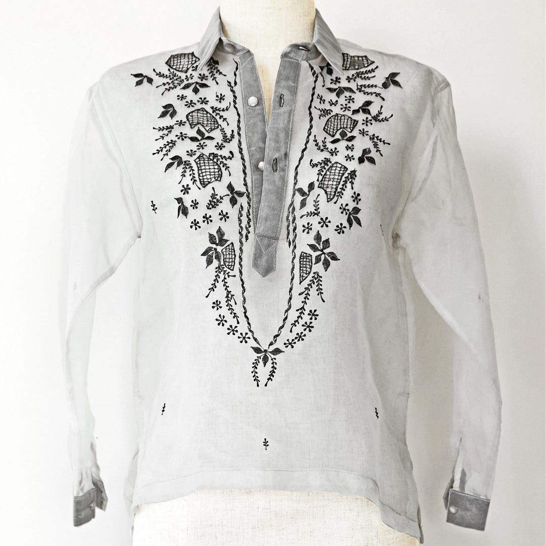 Vtg Barong Tagalog Sheer Embroidered Shirt - Etsy