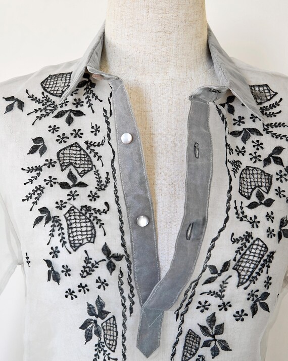 Vtg Barong Tagalog Sheer Embroidered Shirt - Gem