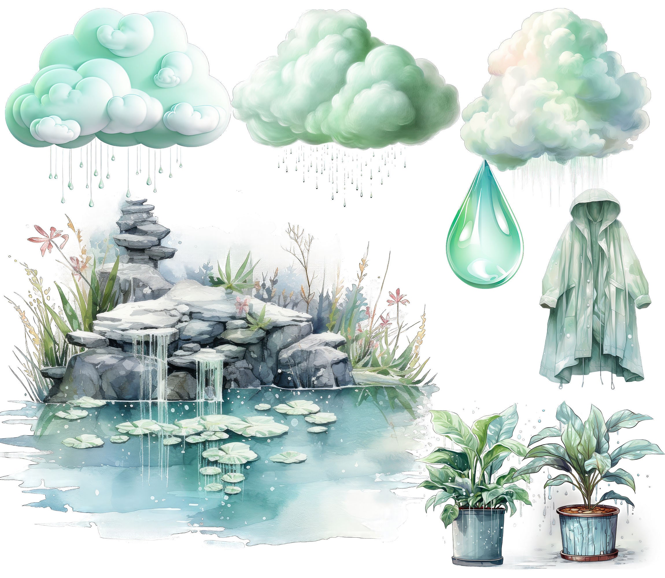 Pastel Rainy Day Clipart, Unique Rain PNG, Rainfall Png, Rainboots ...