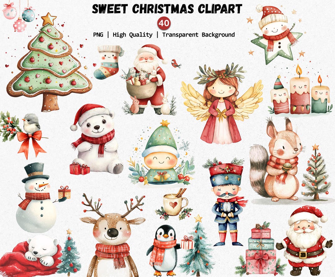Sweet Christmas Clipart, Cute Holiday PNG Bundle, Unique Christmas ...