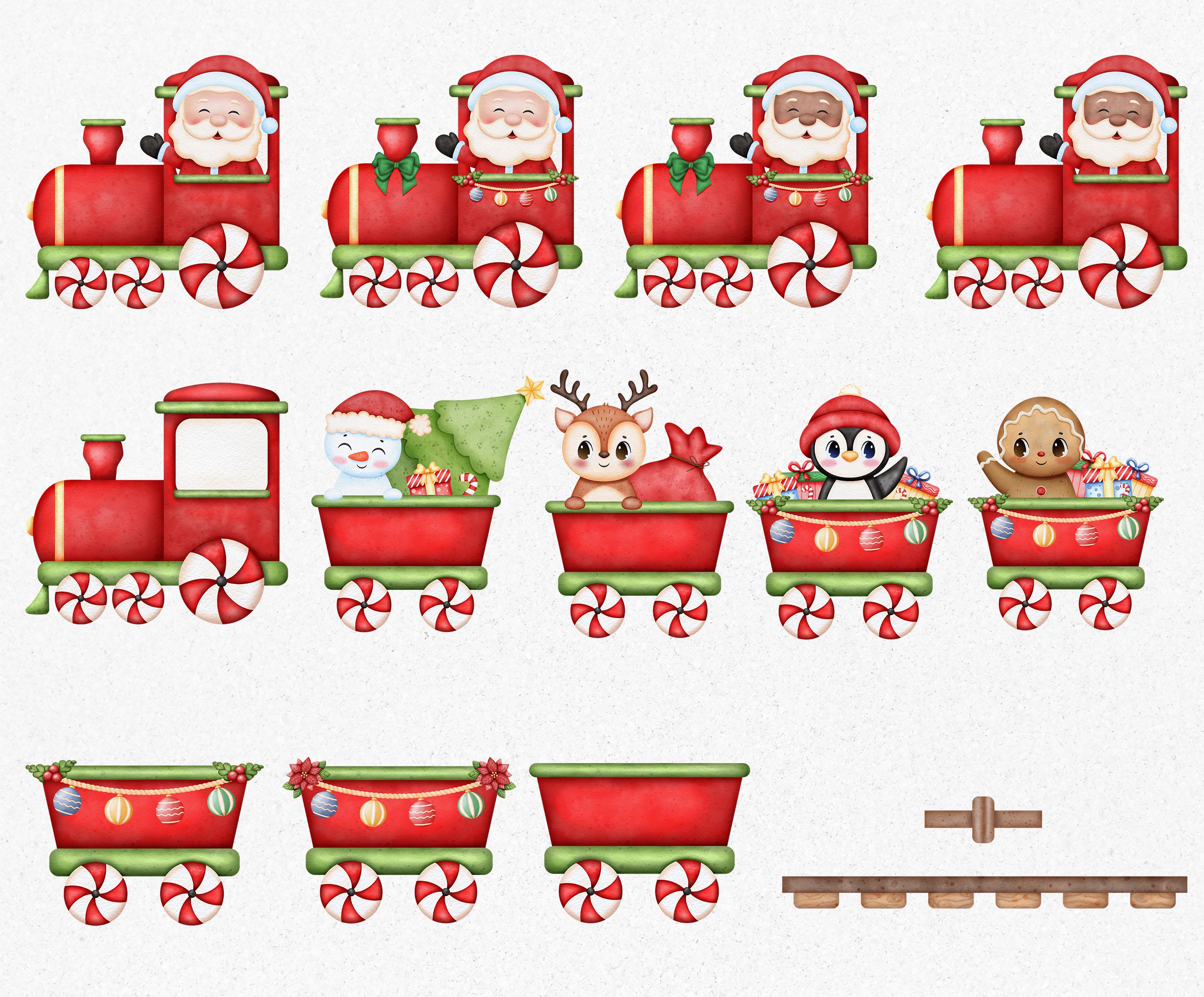 Christmas Train Clipart Bundle, Cute Santa & Winter Animals PNG ...