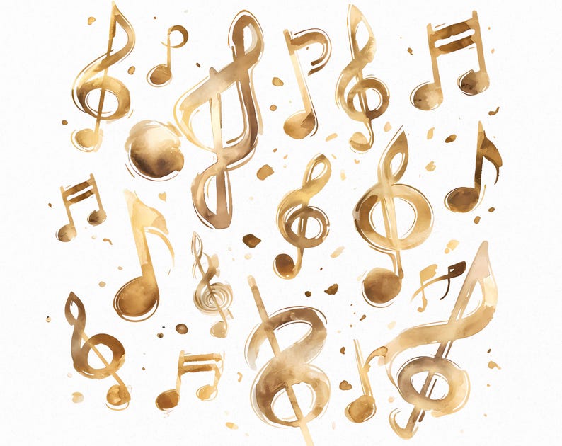 Gold Music Notes Clipart, Unique Music Notes, Musical Art PNG ...
