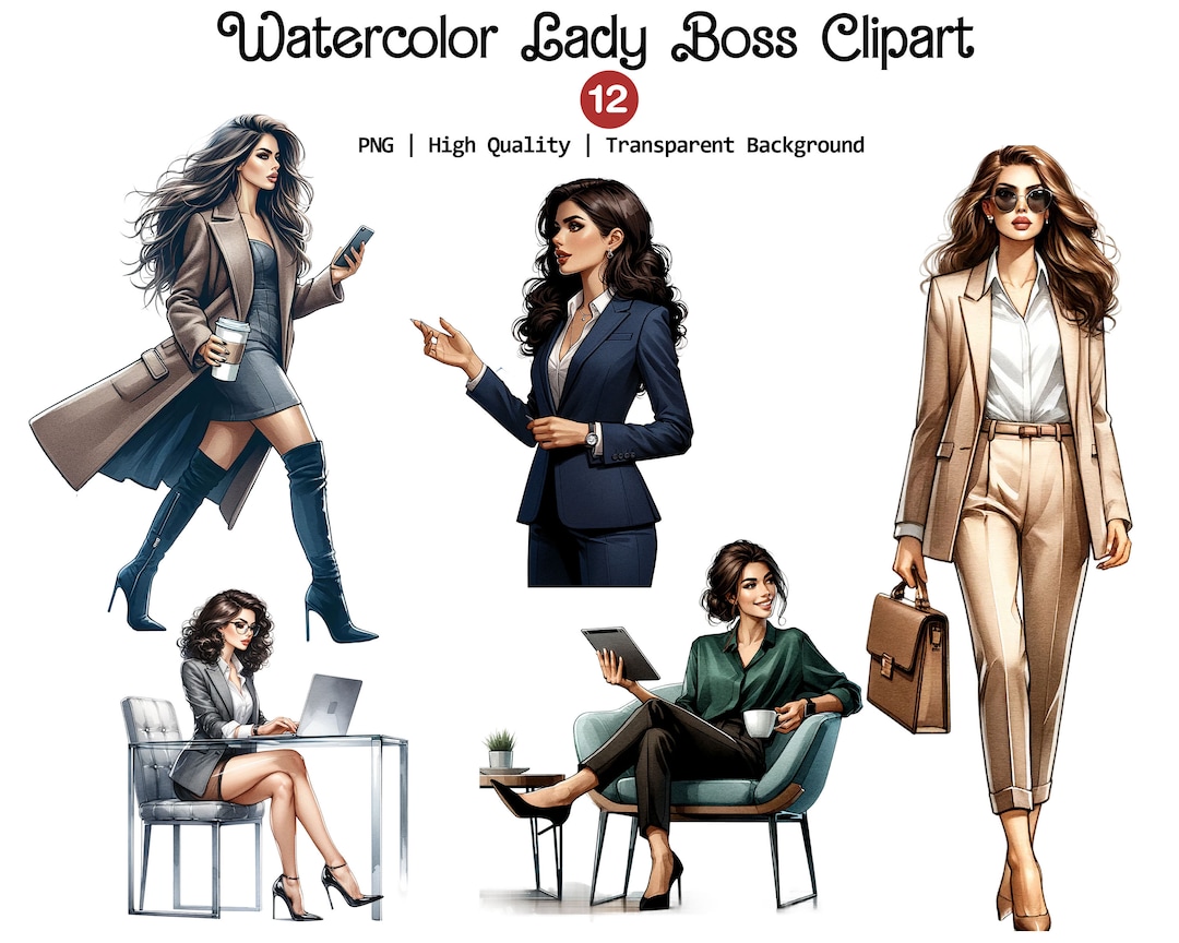 Lady Boss Clipart, Watercolor Business Woman PNG, Unique Girl Boss ...