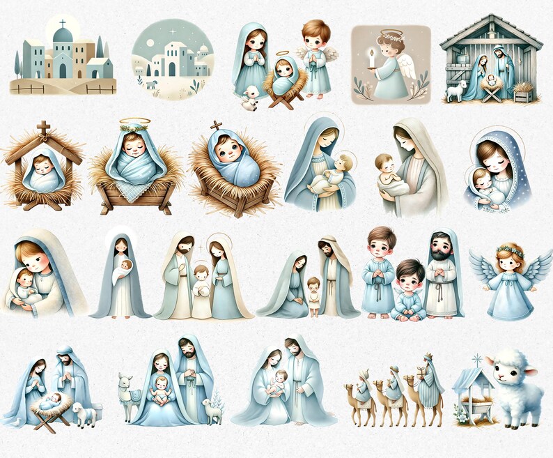 Christmas Nativity Clipart, Cute Holy Family Manger Scene Set, Unique ...