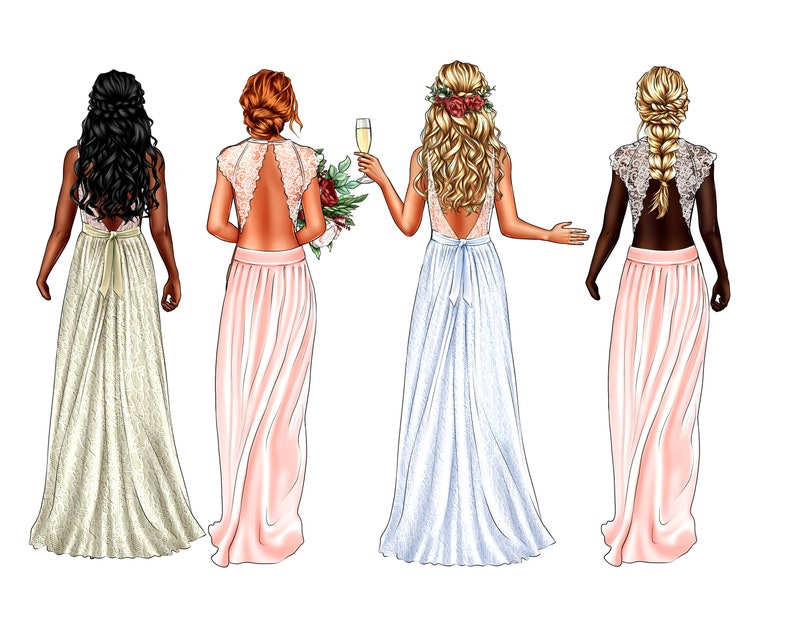 Boho Wedding Clipart, Unique Bride and Groom Clipart, Wedding ...