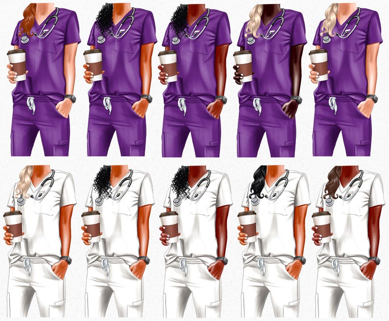 Nurse Clipart Bundle, African American Nurse Girl Clipart, Doctor Png ...