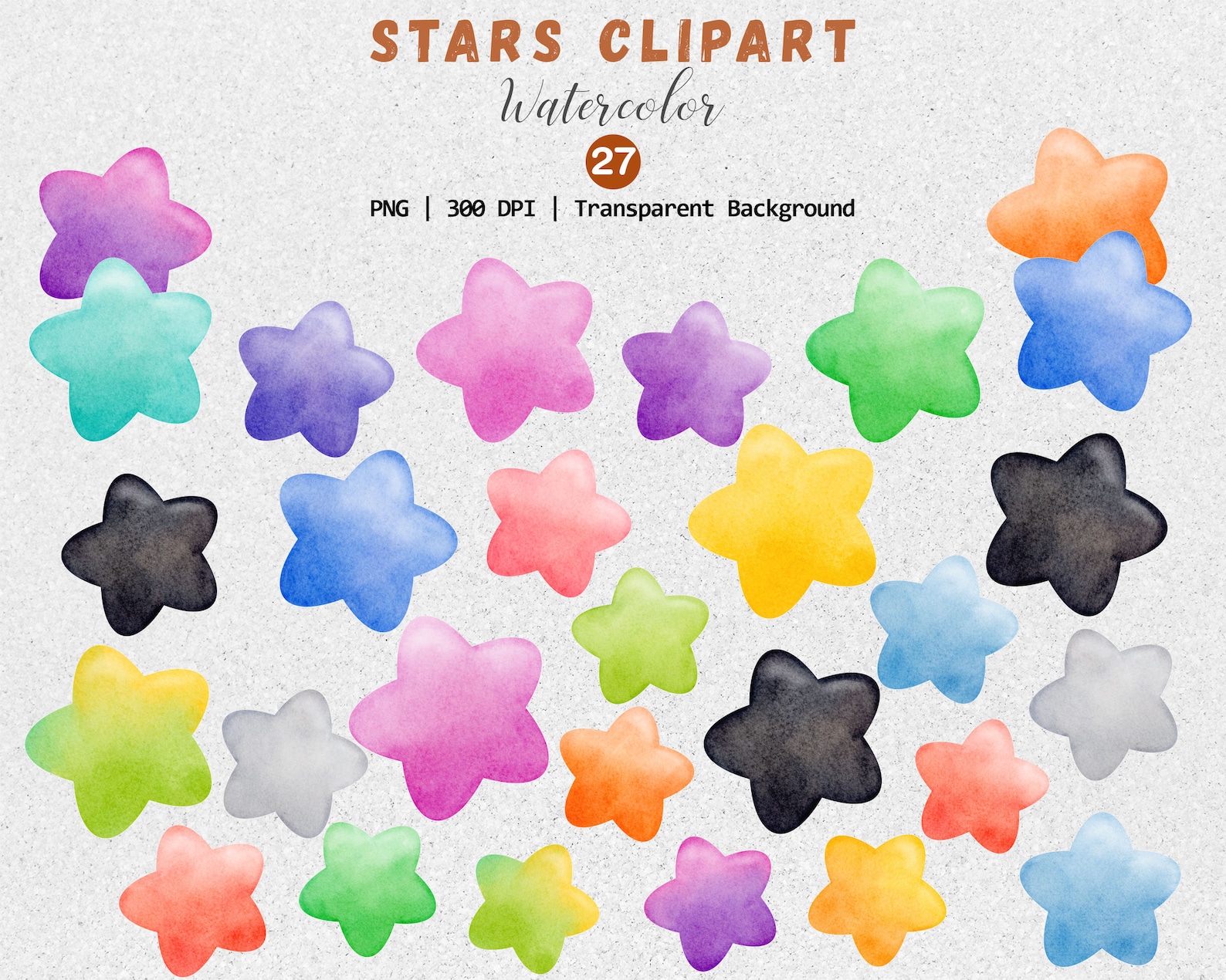 Watercolor Star Clipart, Unique Stars Clipart PNG, Colorful Star ...