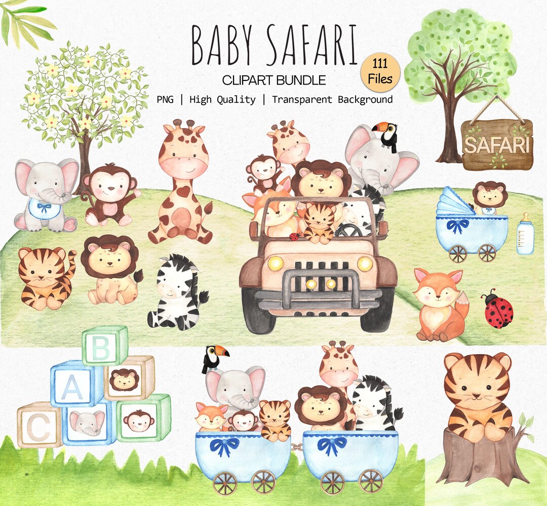 Baby Safari Animals Clipart Bundle, Nursery & Baby Shower PNG, Jungle ...