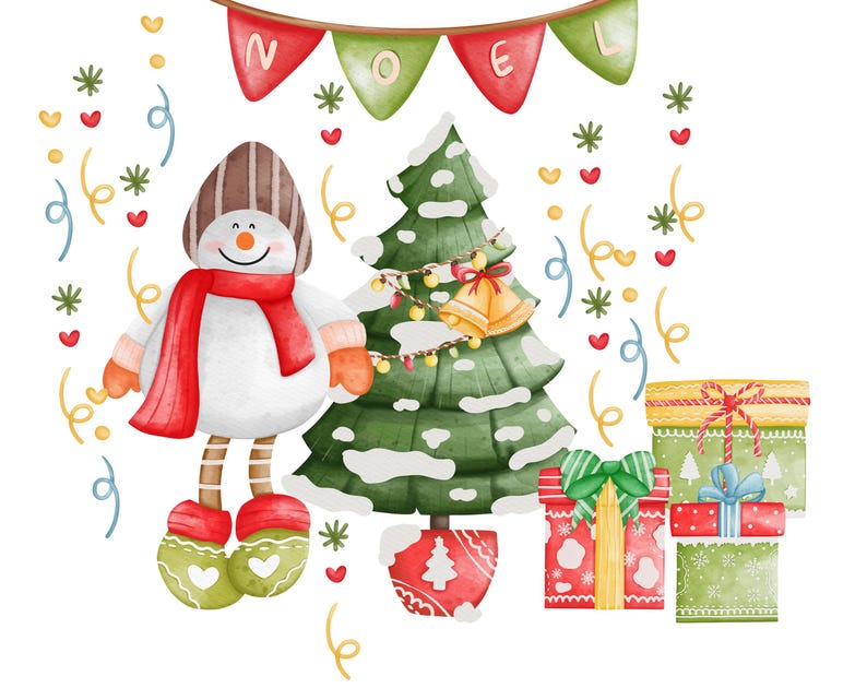 Watercolor Christmas Clipart, Unique Christmas Decor Png, Cute Holiday ...