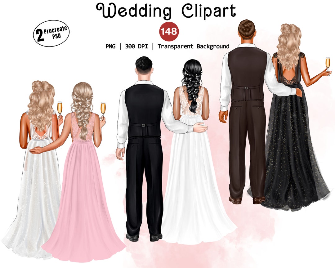 Wedding Clipart, Unique Wedding Day Png, Bride and Groom Clipart, Just ...