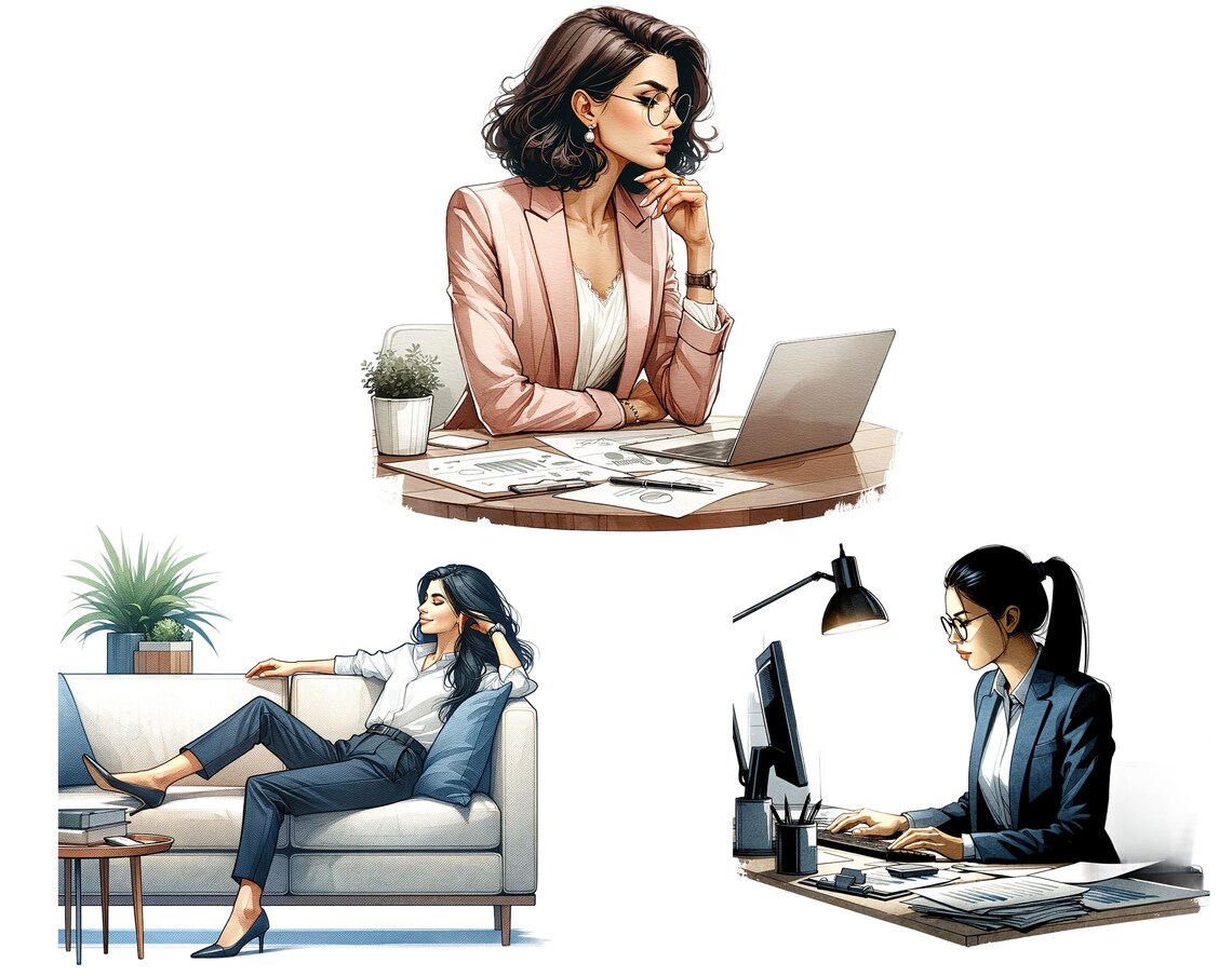 Lady Boss Clipart, Watercolor Business Woman PNG, Unique Girl Boss ...