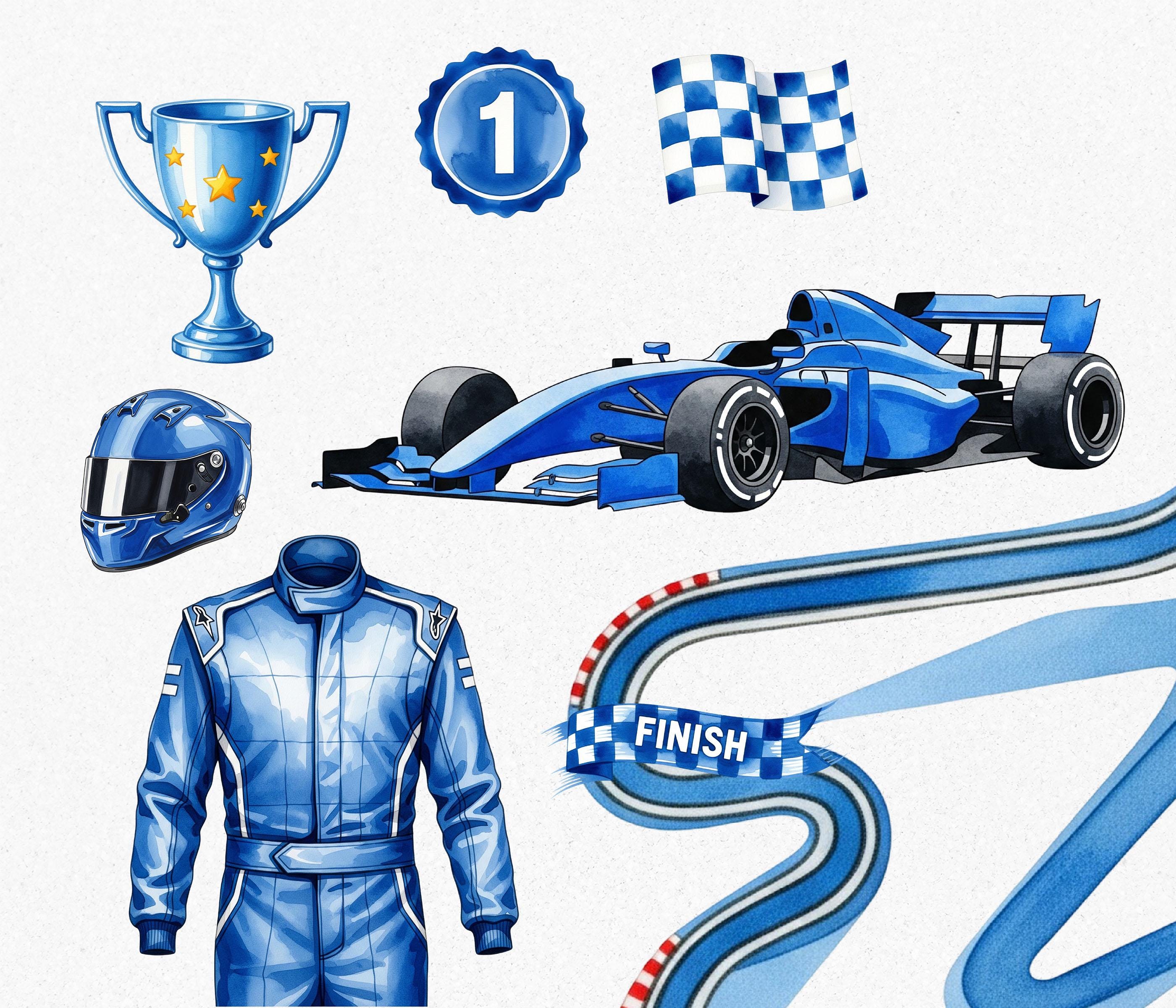 Race Car Clipart, Unique Blue Racing, Watercolor Race Car Birthday ...