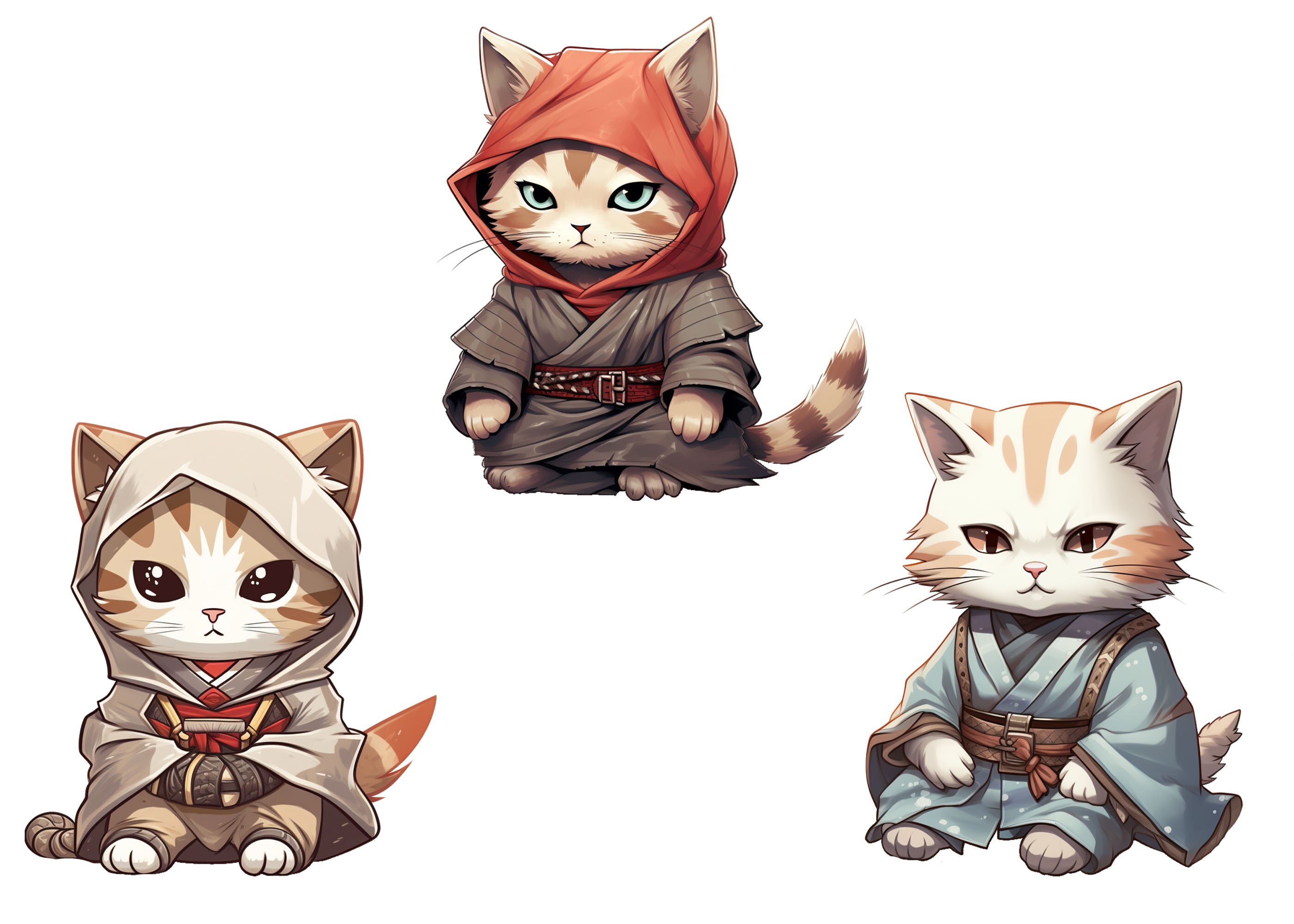 Samurai Cats Clipart, Unique Samurai Kitten PNG, Cute Ninja Cat ...