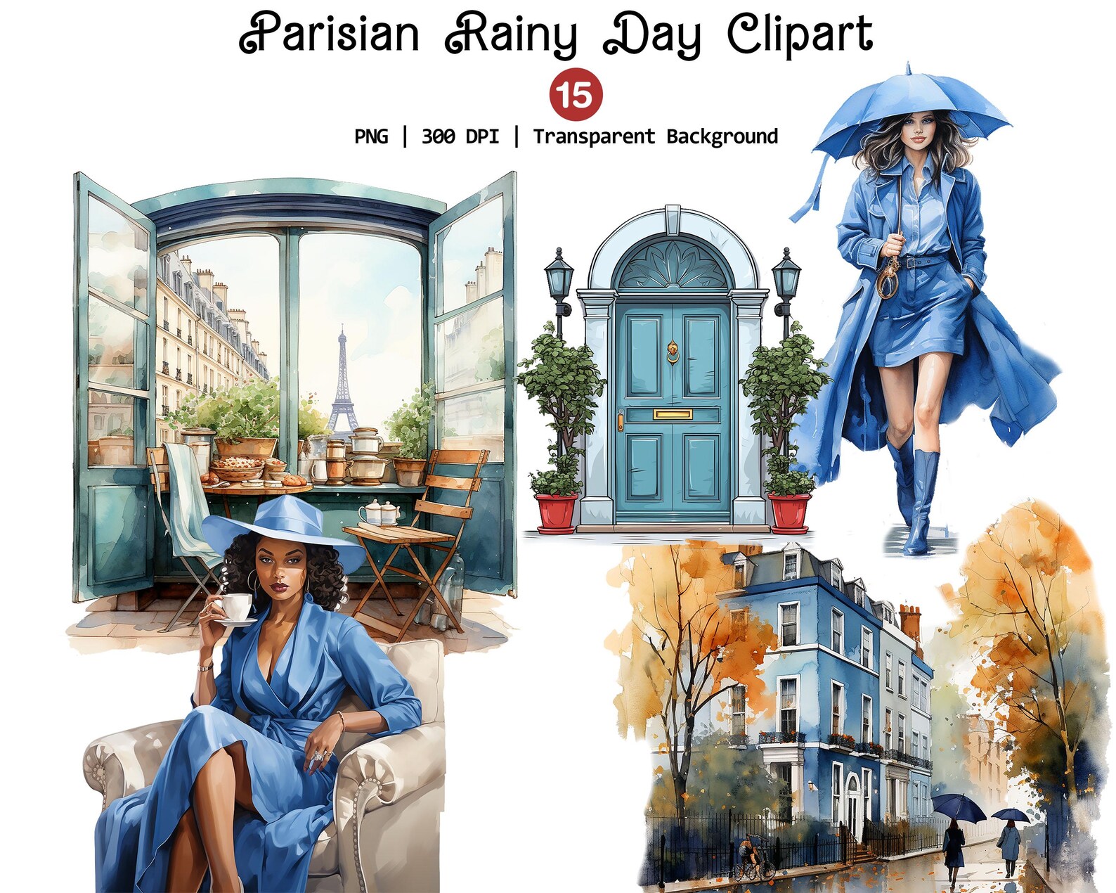 Parisian Rainy Day Clipart, Unique Paris PNG, Rainfall Png, Rain Day ...