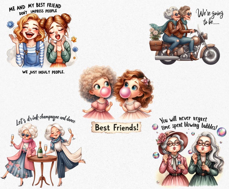 Best Friend Quotes Bundle, Unique Friendship Sayings PNG, Funny Little ...