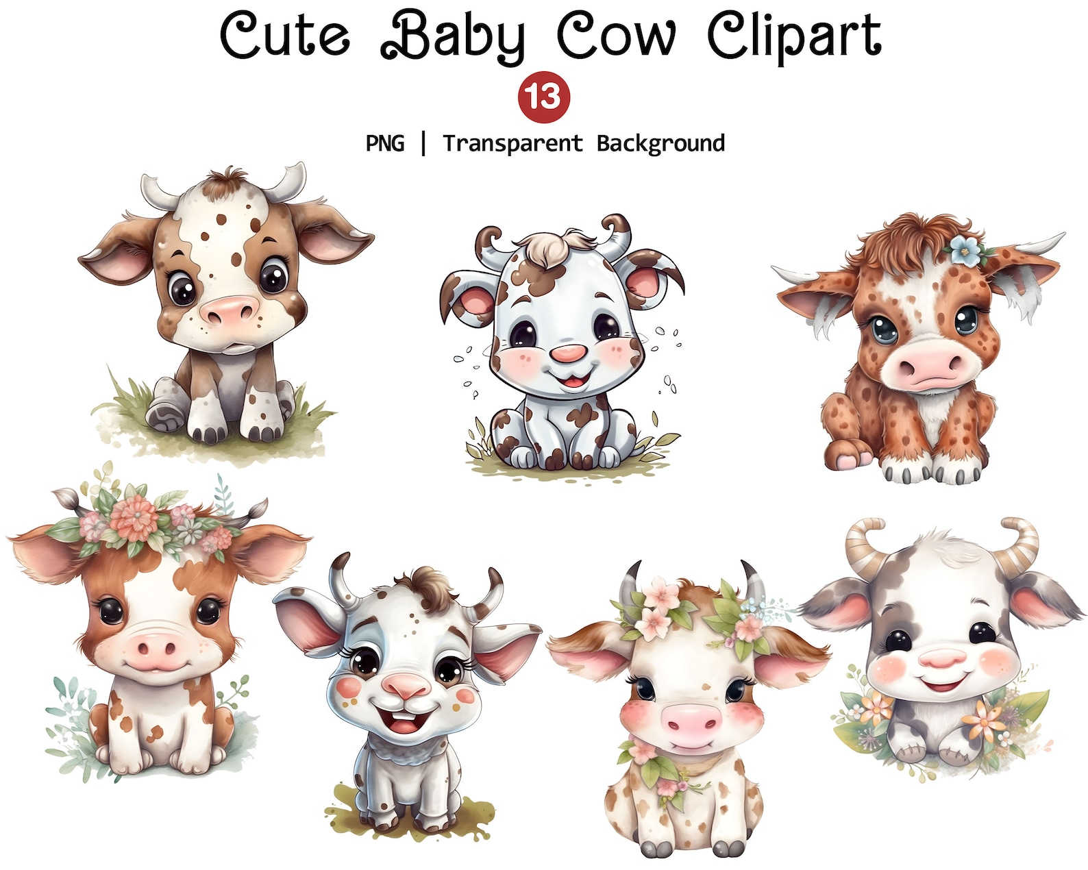 Cute Baby Cow Clipart, Unique Baby Cow Sublimation, Calf Nursery ...