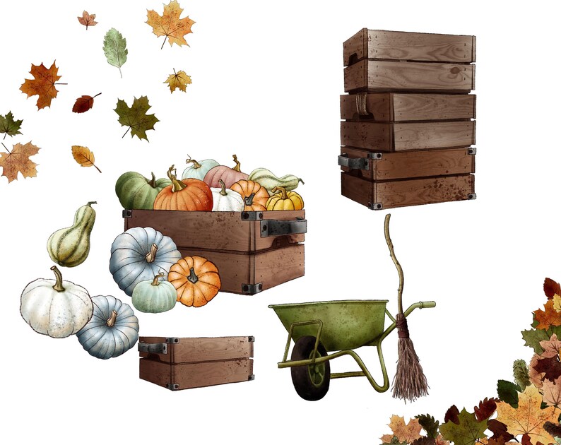Autumn Clipart, Unique Pumpkin PNG, Leaves Clipart, Cozy Autumn PNG ...