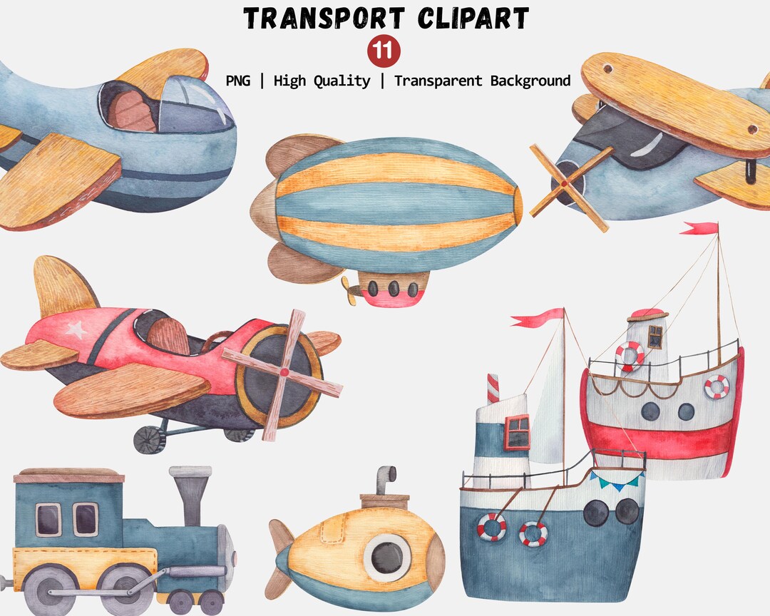 Transport Clipart Set, Watercolor Transport Png, Unique Airplane Clip ...