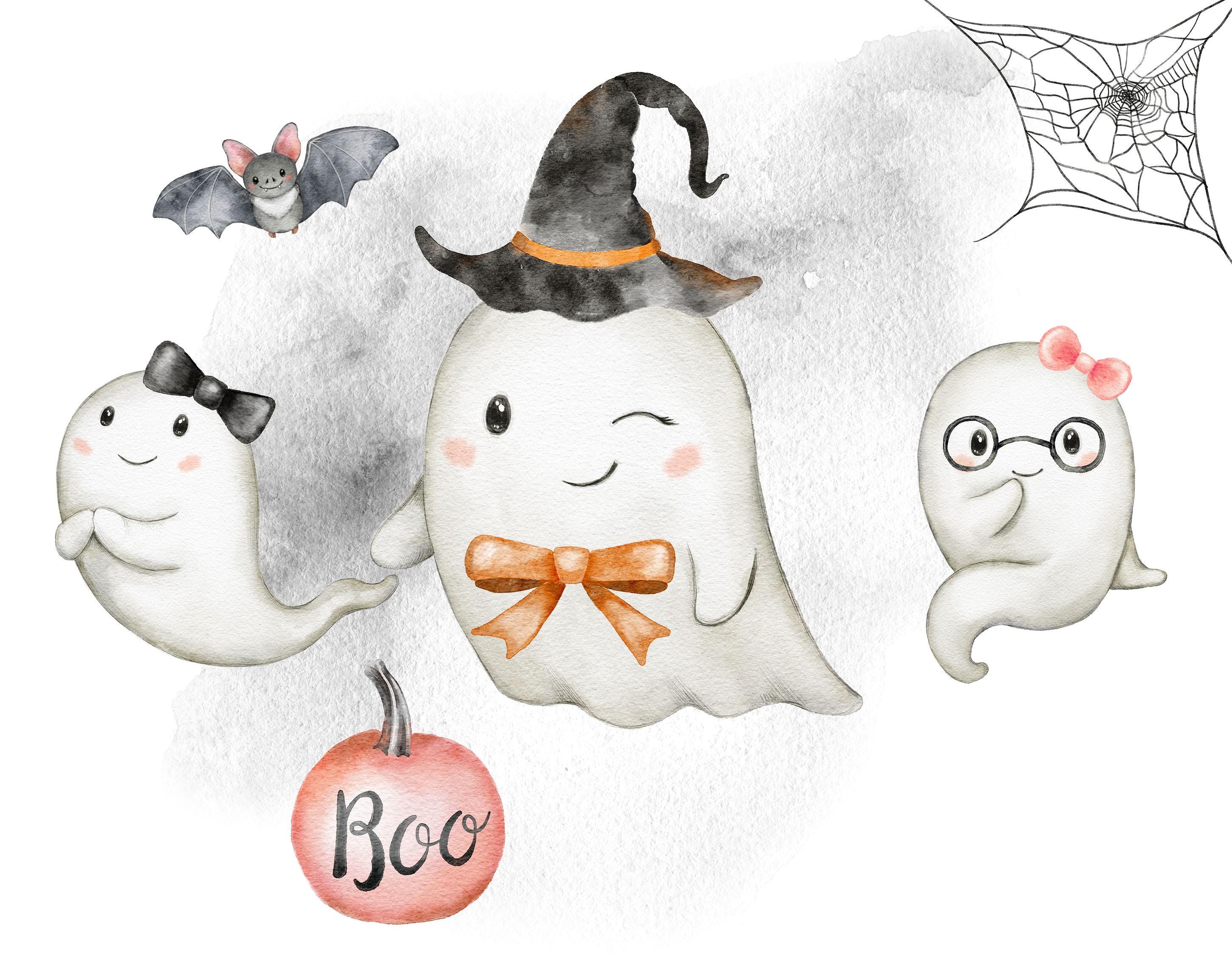 Watercolor Halloween Clipart, Unique Ghost Png, Spooky Clipart, Cute ...
