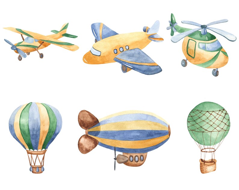 Air Transport Clipart Set, Watercolor Air Transport Png, Unique ...