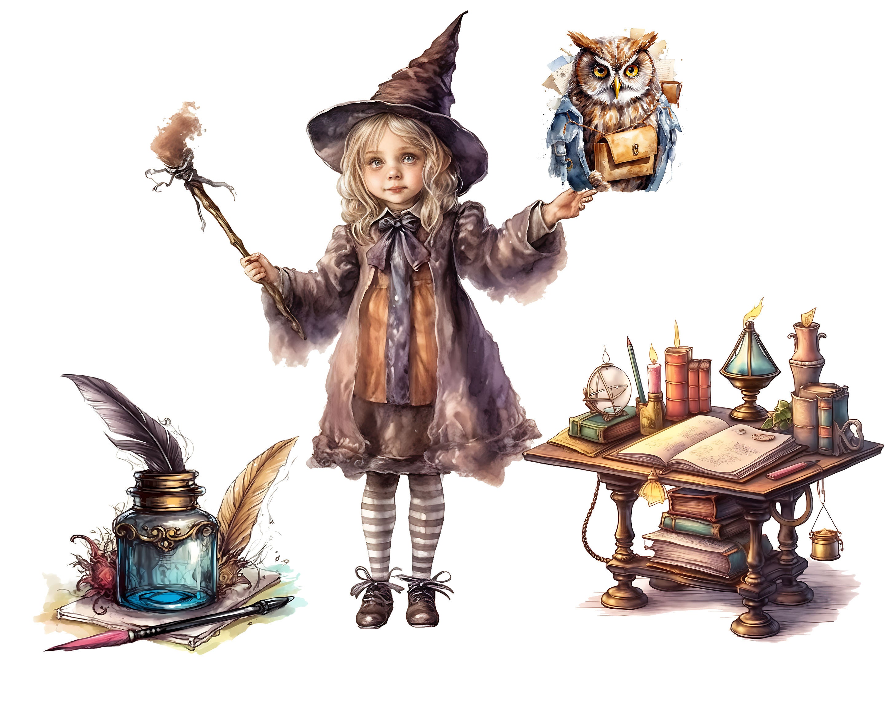 Wizard School Clipart, Watercolor Magic School Items, Wizard Design ...