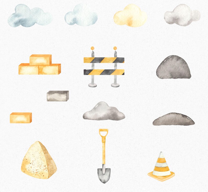 Watercolor Construction Clipart, Kids Builder Trucks, Birthday Party ...