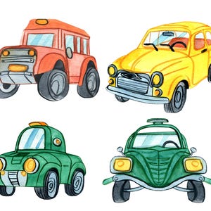 Funny Cars Clipart, Watercolor Cars Clipart, Unique Cars PNG, Transport ...
