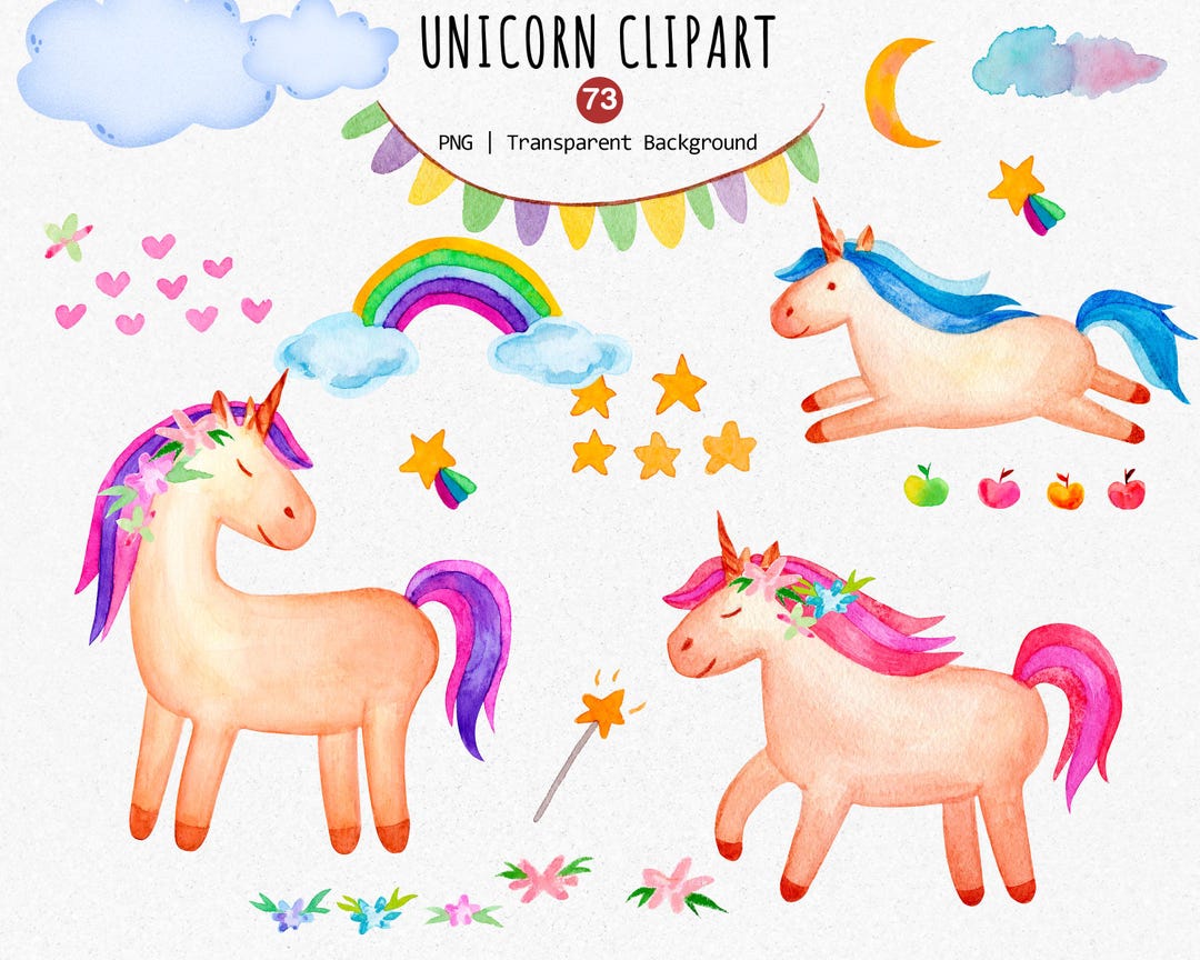 Watercolor Unicorn Clipart, Whimsical Magical Unicorn PNG, Fairytale ...