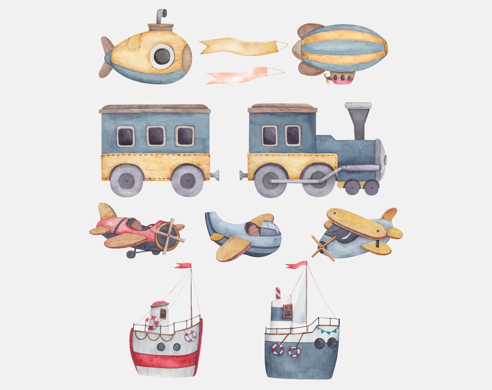 Transport Clipart Set, Watercolor Transport Png, Unique Airplane Clip ...