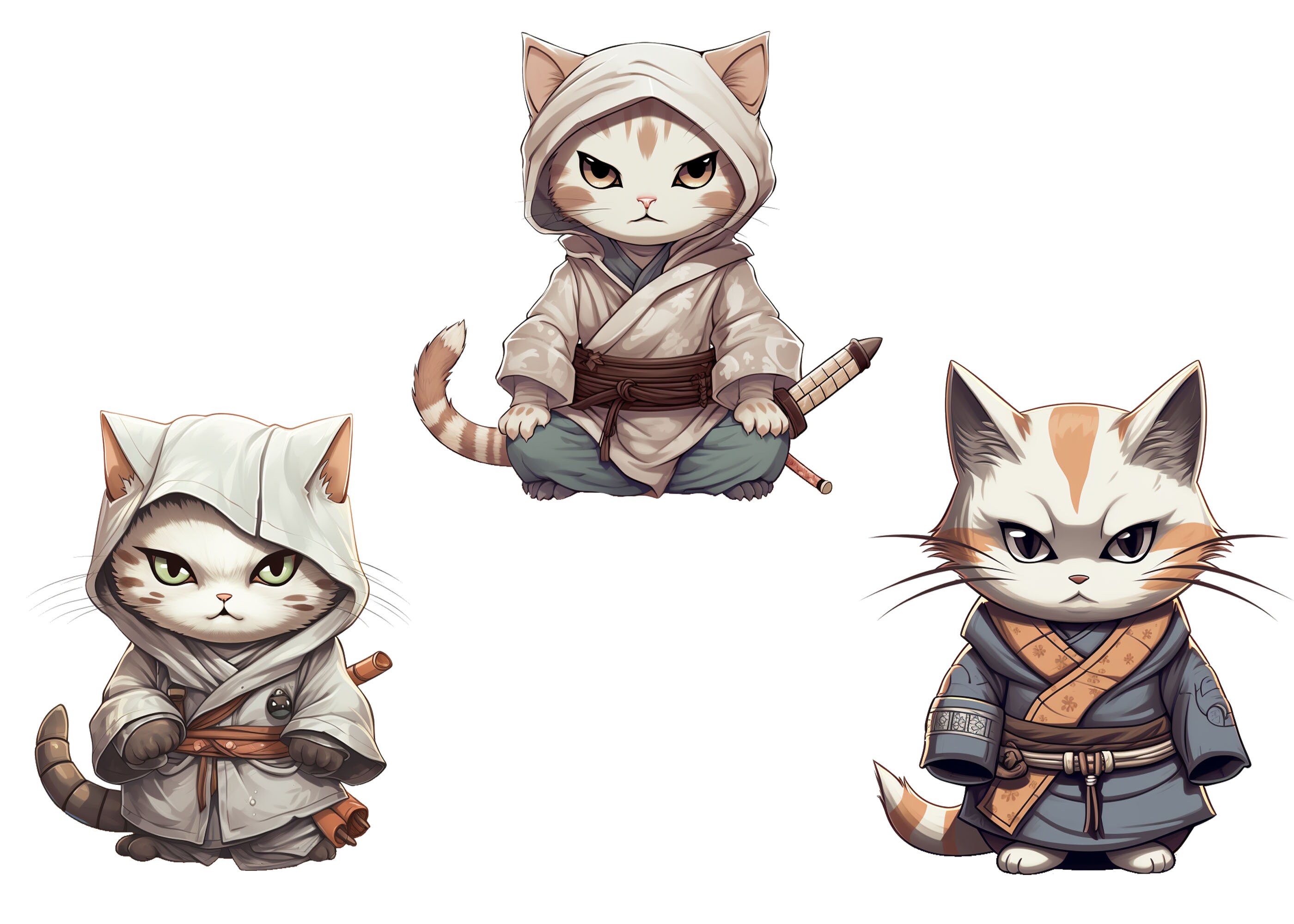 Samurai Cats Clipart, Unique Samurai Kitten PNG, Cute Ninja Cat ...