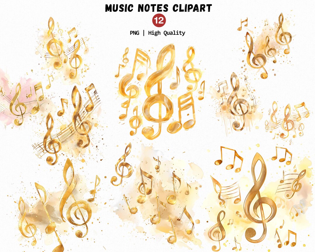 Gold Music Notes Clipart, Unique Music Notes, Musical Art PNG ...