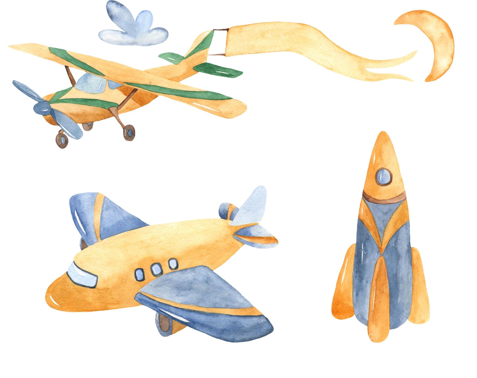 Air Transport Clipart Set, Watercolor Air Transport Png, Unique ...