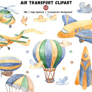 Air Transport Clipart Set, Watercolor Air Transport Png, Unique ...