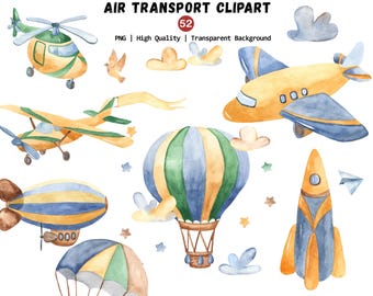 Watercolor Air Transport Clipart - Etsy