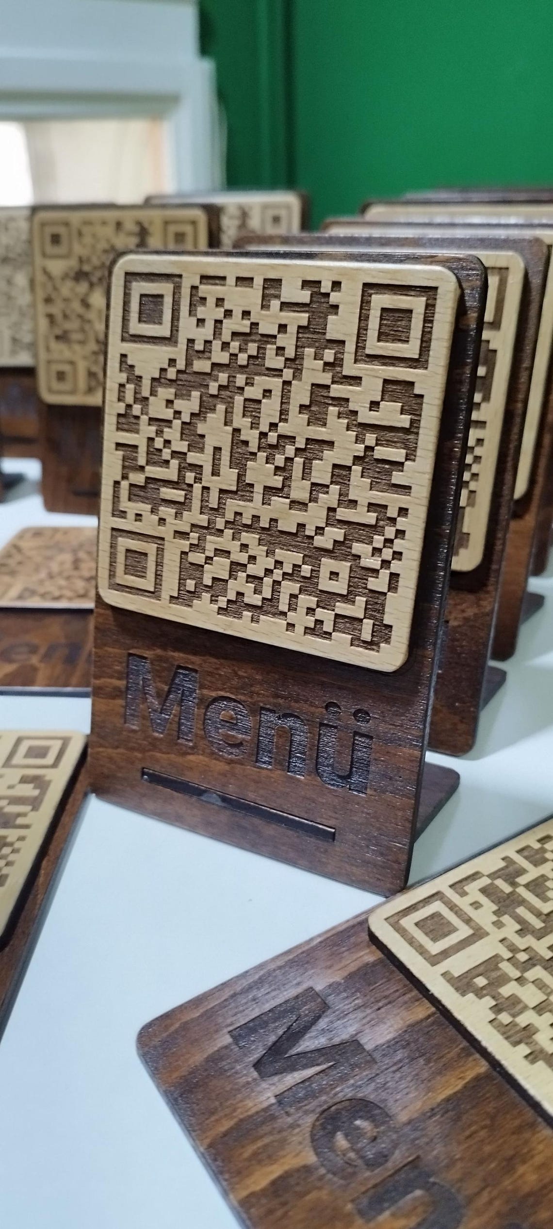 Custom Wooden QR Code Plaque QR Code Menu, Scan to View Menu ...