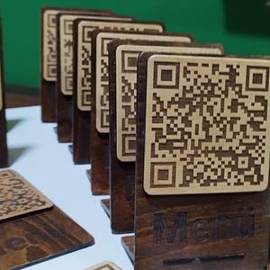 Custom Wooden QR Code Plaque QR Code Menu, Scan to View Menu ...